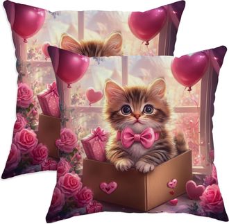 Generic K&auml;tzchen Fantasievolle Romantische Rosen Sofakissen Dekorative Kissenbezug Quadratische Zierkissenbez&uuml;ge F&uuml;r B&uuml;ro Balkon Sofa 45X45Cm 2Er Set