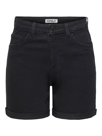 Only Jeansshorts ONLY ONLLAURA HW FOLD UP SHORT BOX DNM, Damen, Gr. XS, N-Gr, schwarz denim, Denim/Jeans, Obermaterial: 80% Baumwolle, 19% Polyester, 1% El
