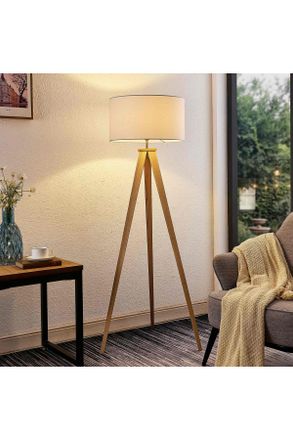 Novel Stehleuchte Colchester, Natur, Metall, Textil, Esche, massiv, Uni,Uni, rund,rund, 148 cm, RoHS, CE, mit Schalter, Lampen & Leuchten, Innenbeleuchtung,