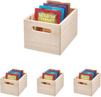 InterDesign The Home Edit, Medium Paulownia Holz Mehrzweck-Aufbewahrungsbeh&auml;lter mit Griffen, Natur (Packung mit 4)
