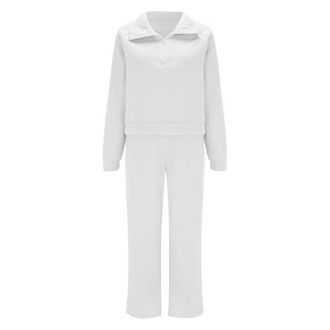 Generic Ensemble de surv&ecirc;tement 2 pi&egrave;ces pour femme avec demi-fermeture &eacute;clair - Sweat surdimensionn&eacute; - Pantalon de surv&ecirc;tement tendance pour lautomne, blanc,
