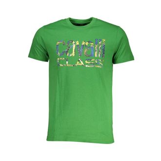Cavalli Gr&uuml;nes Baumwoll-Print-Logo-T-Shirt - - Tops - Herren - Gr&uuml;n - 2XL