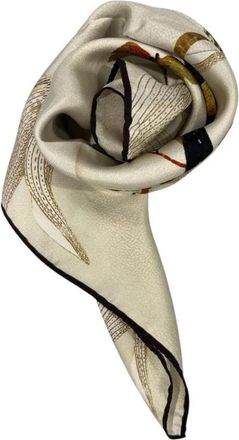 Borbonese Femme, Accessoires, Beige, Taille: ONE Size Foulard en soie avec imprim&eacute; oiseau et d&eacute;tails floraux