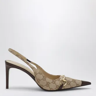 Gucci Beige Donna Slingback-Pumps aus GG-Stoff