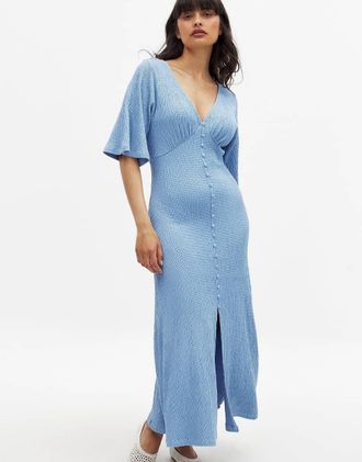 NA-KD Robe mi-longue boutonn&eacute;e - Bleu