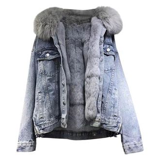 Generic Manteaux dhiver pour femmes, veste en jean chaude et &eacute;paisse avec doublure en polaire, parka, vestes en jean, vestes d&eacute;contract&eacute;es pour v&ecirc;tements dext