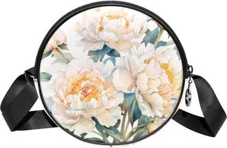 Generic Petit sac &agrave; bandouli&egrave;re Circle pour femme, petit sac &agrave; bandouli&egrave;re Whitepeony avec fermeture &eacute;clair, bretelles r&eacute;glables, sac &agrave; main rond d&eacute;contract&eacute; 