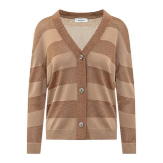 Gran Sasso Gestreifter V-Ausschnitt Cardigan - - Knitwear - Damen - Braun - 2XL