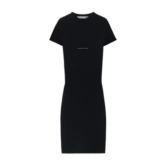 Alexander Wang Femme, Robes, Noir, Taille: 38 FR Mini-robe ras du cou &agrave; manches courtes et logo jacquard