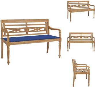 vidaXL Vidaxl - Batavia-Gartenbank mit K&ouml;nigsblauem Kissen 120 cm Teak Massiv - Gartenbank - Teakholz Gartenbank - Outdoor Bank - Terrassenbank