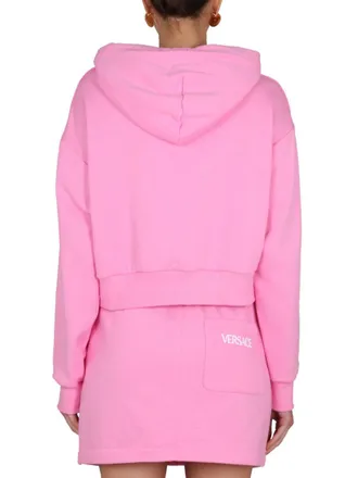 Versace Cropped Logo Drawstring Hoodie Sweatshirt - Pink
