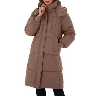 Generic Vestes dhiver longues pour femmes, v&ecirc;tements dext&eacute;rieur &eacute;pais et chauds, pour grandes tailles, longueur genou, veste pour temps froid, caf&eacute;, 3XL