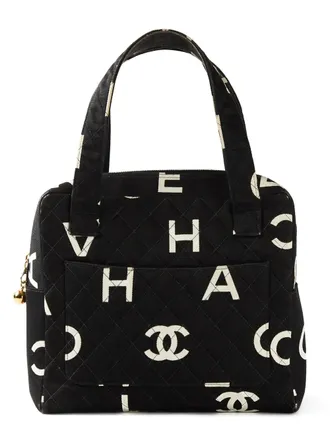 Chanel logo print canvas handbag - Noir