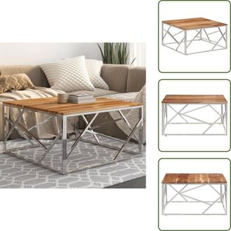 vidaXL The Living Store - Couchtisch Silbern Edelstahl und Massivholz Akazie - Esszimmertisch - Couchtisch - Wohnzimmertisch - Holztisch - Metalltisch