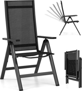 Costway Lot de 2 Chaises de Jardin Pliantes en Alliage dAluminium et Tissu Respirant, Fauteuil dExt&eacute;rieur avec Dossier R&eacute;glable en 7 Positions, Chaise de