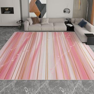 Generic Tapis Salon Lavable Rose 160 x 230 cm, Moderne Lignes Imprimé Pile Courte et Douce Antidérapant Minimalisme Rectangulaire Tapis pour Chambre Les Burea
