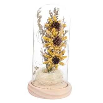 Cabilock LED Glas Dome Lampe mit K&uuml;nstlicher Sonnenblume Warmes Licht Dekorative Tischleuchte f&uuml;r Wohnzimmer Party und Hochzeit Glas Lichtkugel Ornament Gelb