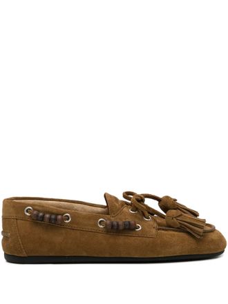 Miu Miu mocassins en daim &agrave; glands - Marron