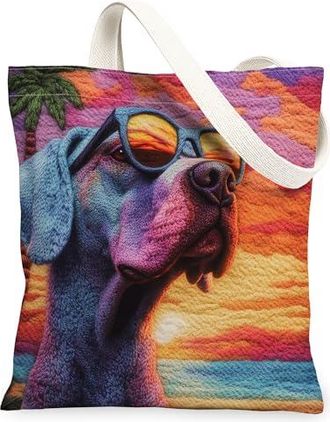 Generic Sac fourre-tout d&eacute;t&eacute; en toile pour faire du shopping, 33 x 38,1 cm, sac r&eacute;utilisable &agrave; motif imprim&eacute; de chien dogue allemand, sac d&eacute;picerie pour femme