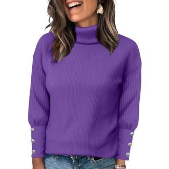 Generic Pull Femme Hiver Chaud col Montant D&eacute;contract&eacute; Manche Longue Couleur Unie Jumper Pull Femme Chic et El&eacute;gant Mode Ample Sweatshirts Violet