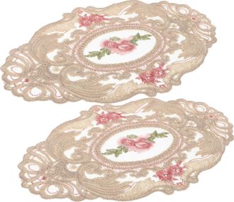 Valiclud 2 St&uuml;ck Spitzen Tischsets aus Milchfasermaterial Bestickt mit Floralem Muster Hitzebest&auml;ndig und rutschfest Dekorative Platzsets f&uuml;r Esstisch und Foto