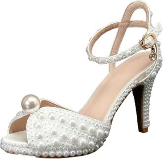 Generic YUJIEBB Chaussures &agrave; talons hauts faites &agrave; la main en cuir perl&eacute; pour mari&eacute;e Chaussures de mariage avec bouche de poisson Sandales &agrave; talons aiguilles 