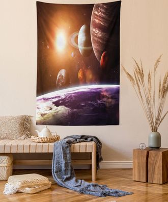 Abakuhaus Galaxis Wandteppich, Space View Sonnensystem aus Weiches Mikrofaser Stoff Waschbar ohne Verblassen Digitaldruck, 150 x 110 cm,Magenta Orange
