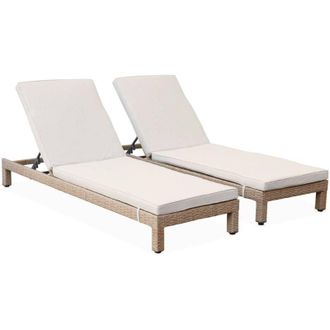 Sweeek 2er Set Sonnenliegen aus Polyrattan Natur / Beige