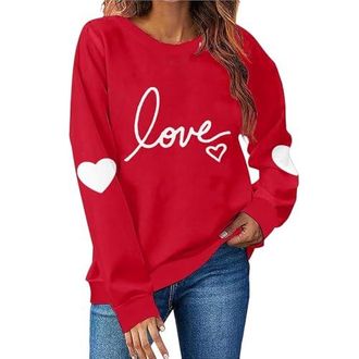 Generic Sweat-shirt &agrave; imprim&eacute; coeur pour femme - Col rond - Manches longues - D&eacute;contract&eacute; - Pull basique - Tunique - Chemises dautomne et dhiver - Coupe ample