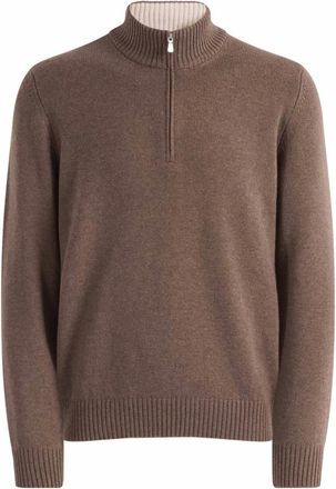 Gran Sasso Pull en maille demi-zip - Homme - Pulls - Brun - Taille: XL