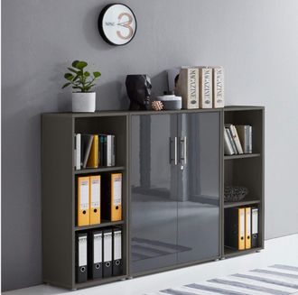 BMG Möbel Aktenschrank in Anthrazit Anthrazit Hochglanz lackiert Office Edition abschließbar als Einzelschrank oder Schrankwand Verschiedene Ausführungen (Set 2