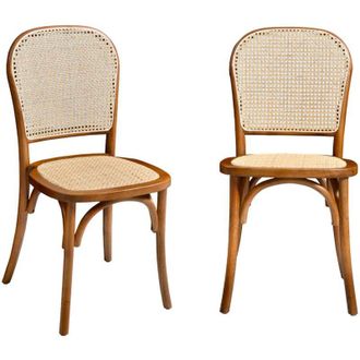 Sweeek 2er-Set Vintage-St&uuml;hle aus Holz und Rohrgeflecht