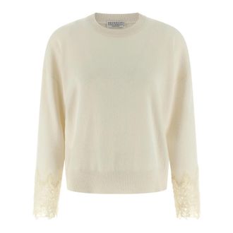 Brunello Cucinelli Femme, Pulls, Blanc, Taille: 36 FR Poignets en maille