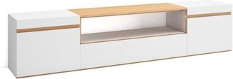 Skraut Home Skraut Home - Meuble TV, Banc T&eacute;l&eacute;, Grand espace de Rangement, 200x35x45cm, Pour les TV jusqu&agrave; 80, Meubles de salon, Style moderne, Blanc et Ch&ecirc;ne