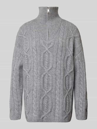 Karo Kauer Oversized Fit Strickpullover aus reiner Wolle mit Zopfmuster