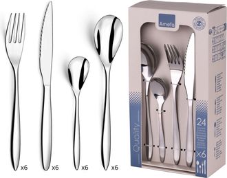 Amefa 24-teiliges Tafelbesteck f&uuml;r 6 Personen - Actual - Edelstahl 18/0, gl&auml;nzende Oberfl&auml;che