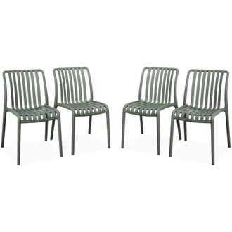 Sweeek Lot de 4 chaises de jardin en plastique vert de gris. empilables. d&eacute;j&agrave; mont&eacute;es