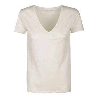 Majestic Filatures Femme, Tops, Beige, Taille: 40 FR T-shirt noir en lin à col en V