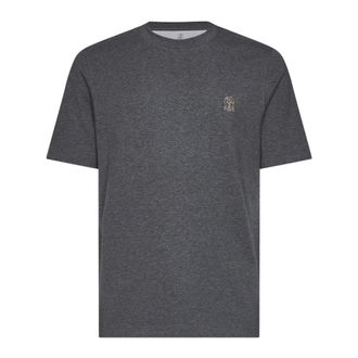 Brunello Cucinelli Homme, Tops, Gris, Taille: M Solomeo Crest T-Shirt