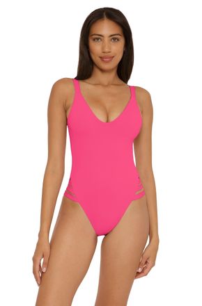 BECCA by Rebecca Virtue Damen Color Prism High Leg Einteiler Badeanzug, hot pink, Small