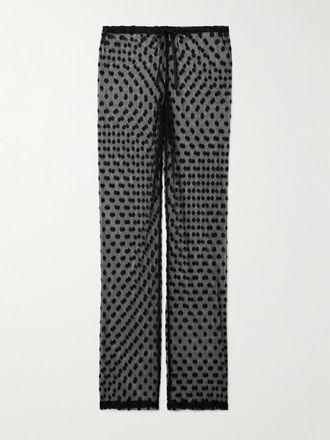 Dries Van Noten Polka-dot Cotton-blend Mesh Wide-leg Pants - Black