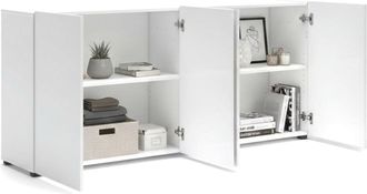 Dmora Kommode Addis, Wohnzimmerbuffet, Wohnzimmer-Sideboard, Moderne K&uuml;chen-Speisekammer, Made in Italy, 180x38h79 cm, Gl&auml;nzendes Wei&szlig;