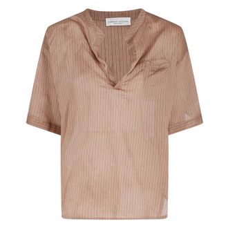 Roberto Collina Femme, Blouses et Chemises, Brun, Taille: 38 FR Blouse ray&eacute;e &agrave; col en V