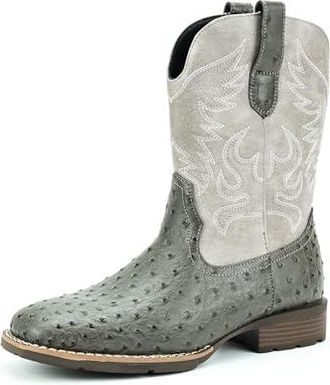 Generic Bottes De Cowboy pour Hommes Bottes Western À Bout Carré Durables Rétro Classiques Imprimé Crocodile À Enfiler Antidérapantes,Gray and White,42.5 EU