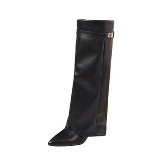 Generic Bottes hautes d&eacute;contract&eacute;es pour femme - Larges mollets - &Eacute;l&eacute;gantes - Bout pointu - Fermeture &eacute;clair lat&eacute;rale - Talons mi-longs - Confortables - &Agrave; enf