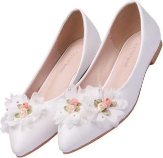 BESPORTBLE Chaussures Plates Fleuries pour Mariage D&eacute;contract&eacute;es &agrave; Bout Ouvert avec Semelle Antid&eacute;rapante