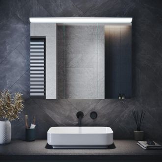 Sonni Badspiegel Spiegelschrank mit LED Beleuchtung Wandschaltersteuerung, Wei&szlig;es Spiegellicht, Dreit&uuml;riges Edelstahl Design 800x600mm
