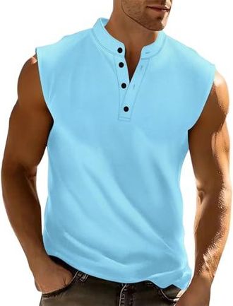 Generic DENGJIAMY Henley Chemises sans manches pour homme - D&eacute;bardeurs solides - D&eacute;bardeurs d&eacute;t&eacute; d&eacute;contract&eacute;s - Col en V - Chemise dentra&icirc;nement tendance pour