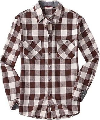 Generic DENGJIAMY Chemise boutonn&eacute;e &agrave; carreaux &agrave; manches longues pour homme - Style vintage et d&eacute;contract&eacute; - Pour les vacances et la plage - Col classique - V