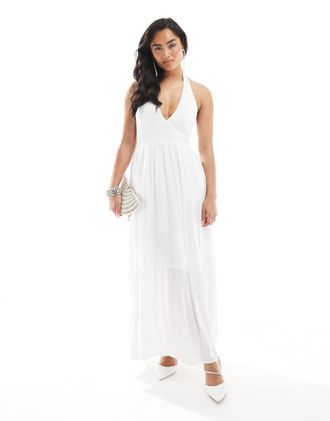 Hollister Neckholder-Maxikleid in Weiß mit Schlitz